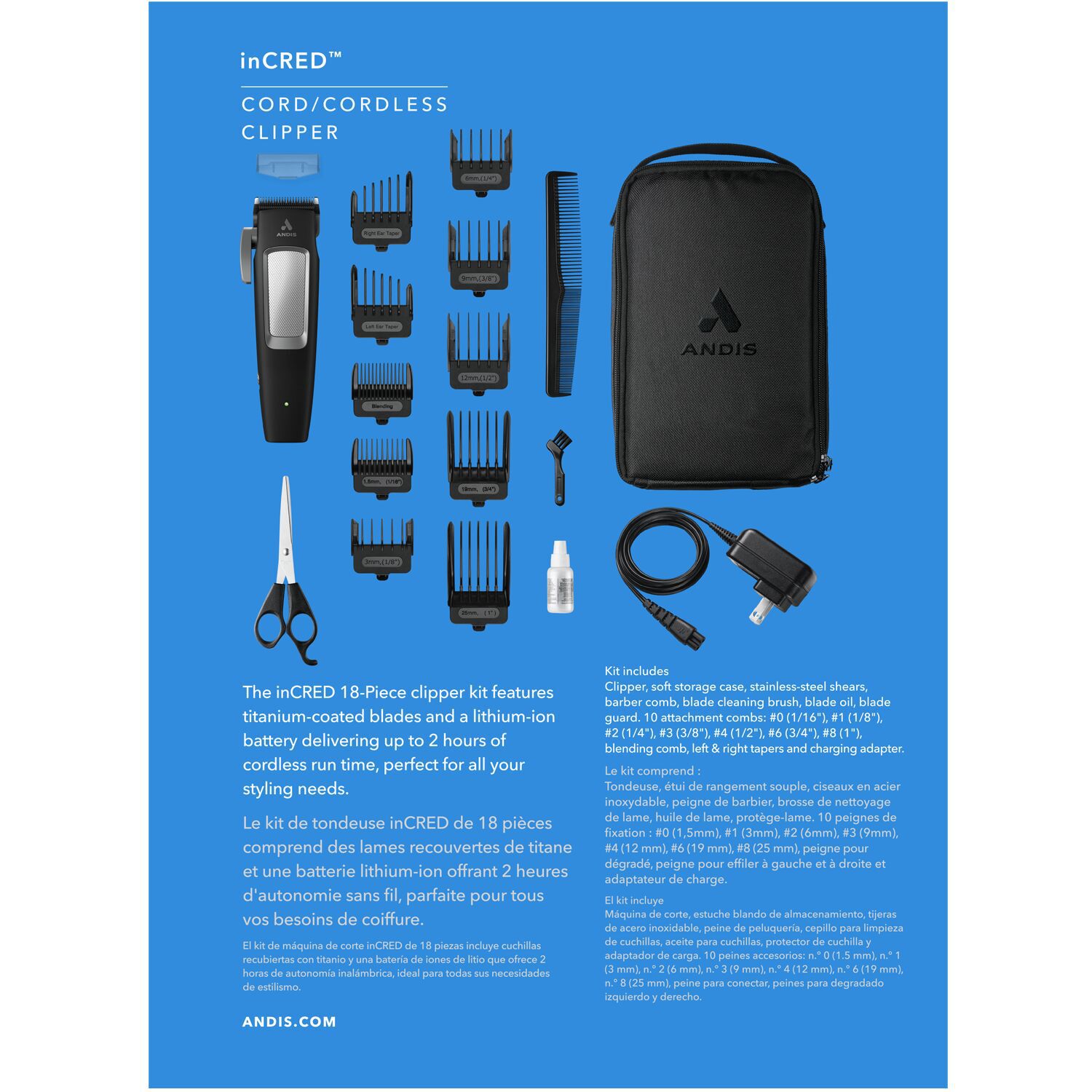 Andis inCRED Lithium-Ion Cordless Clipper Kit | Clippers & Trimmers ...