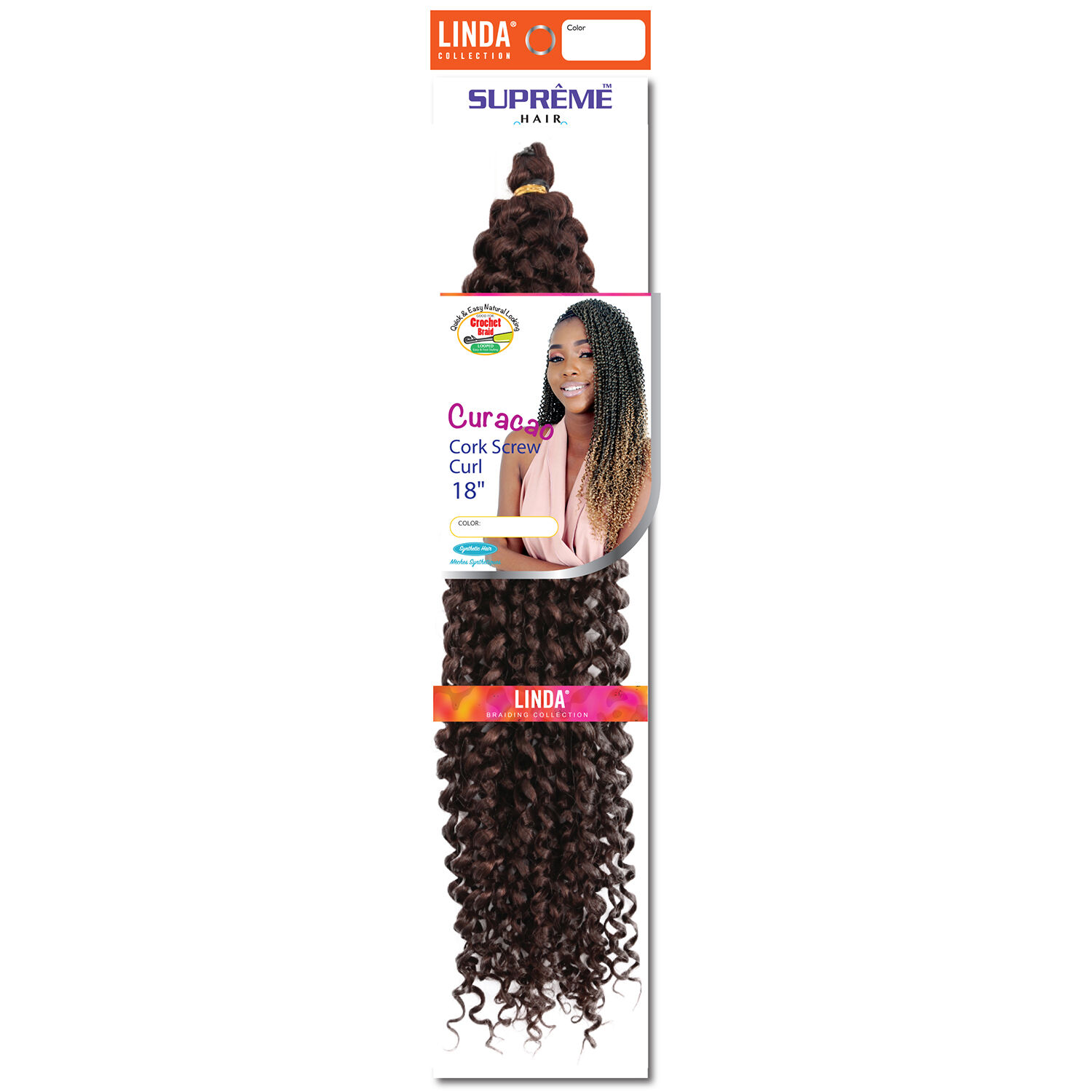 Supreme Hair Dark Auburn Curacao Cork Screw Curl 18 Inch Crochet Hair ...