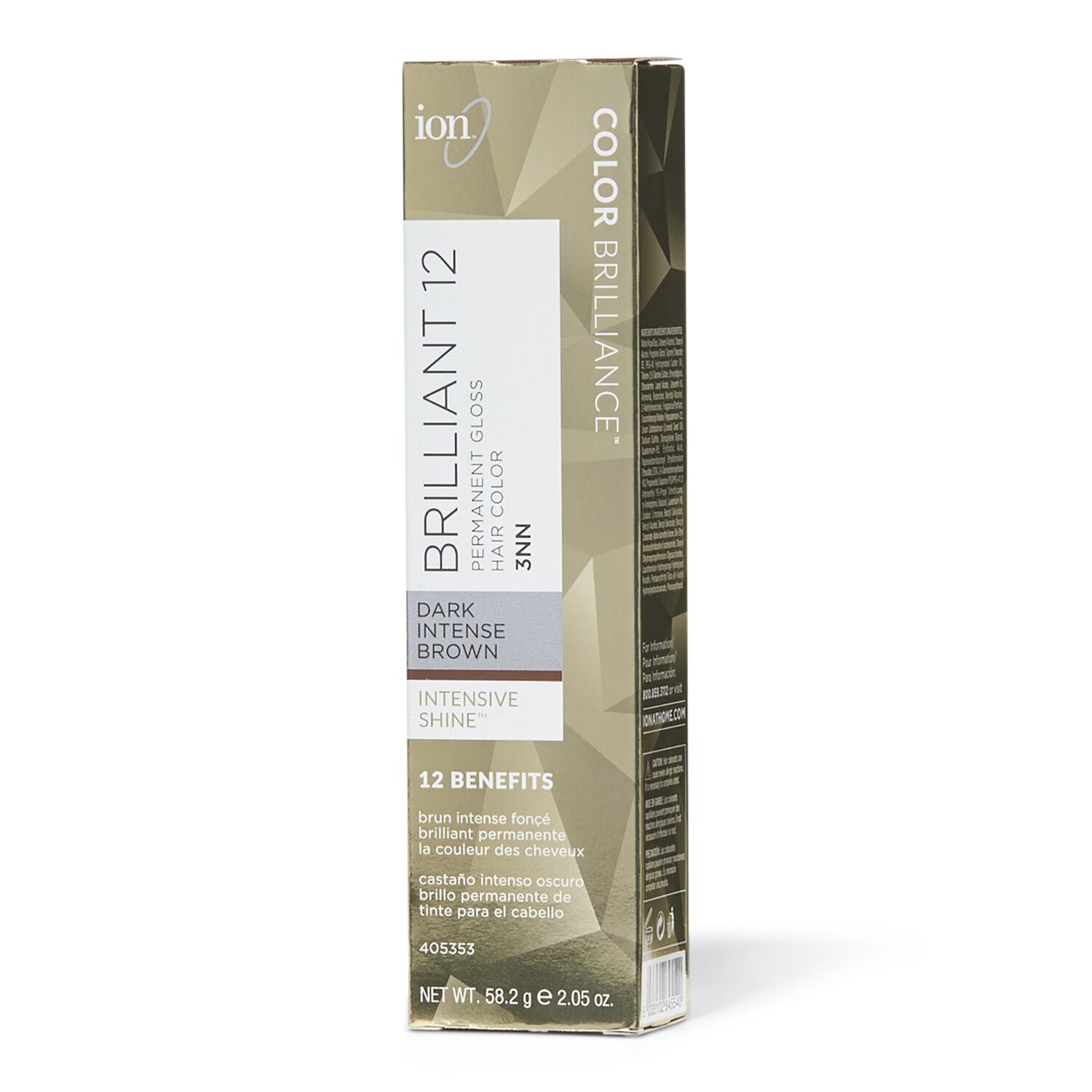 ion 3NN Dark Intense Brown Brilliant 12 Permanent Gloss Hair Color ...