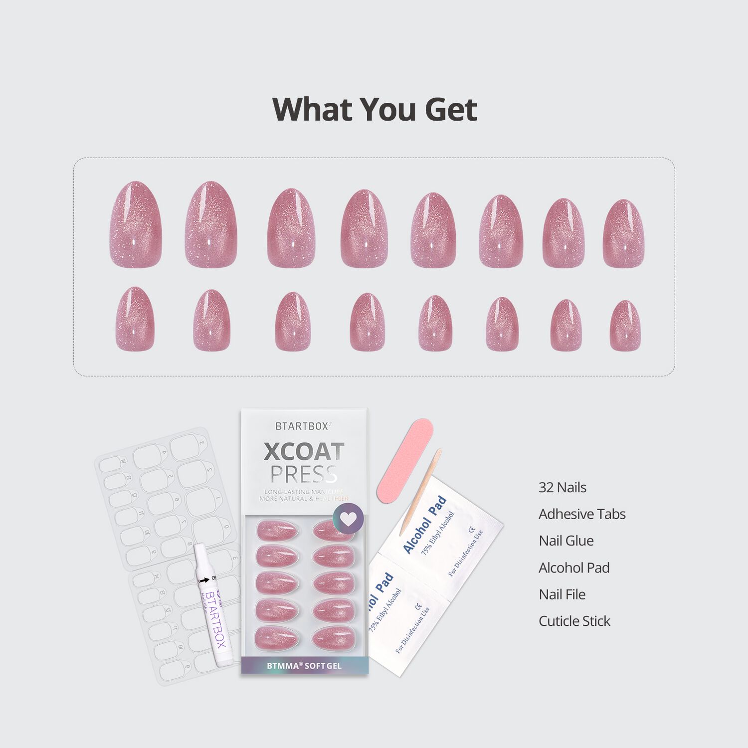 BTArtbox XCOATPRESS Press On Nails Short Almond - Spring Charm | Sally ...