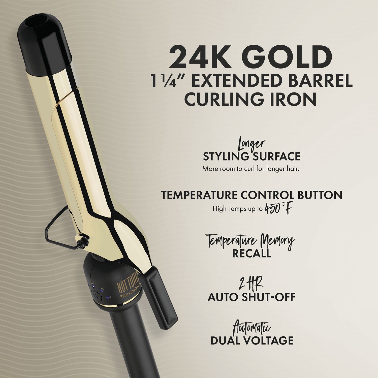 Hot Tools 24K Gold Extended Barrel Curling Iron 1 1/4 Inch | Styling ...