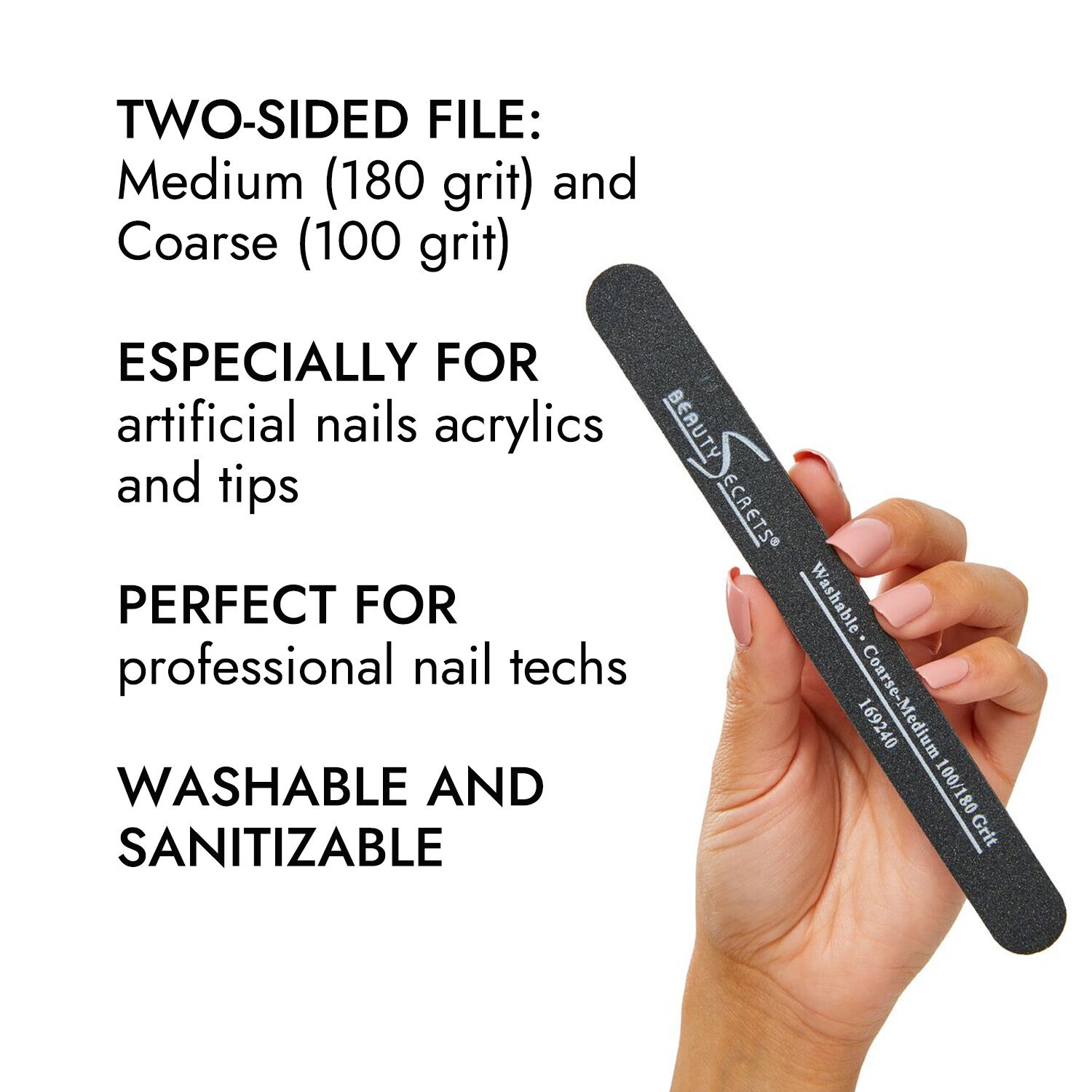 Beauty Secrets Black Cushion Nail File Medium Coarse 180/100 48 Count