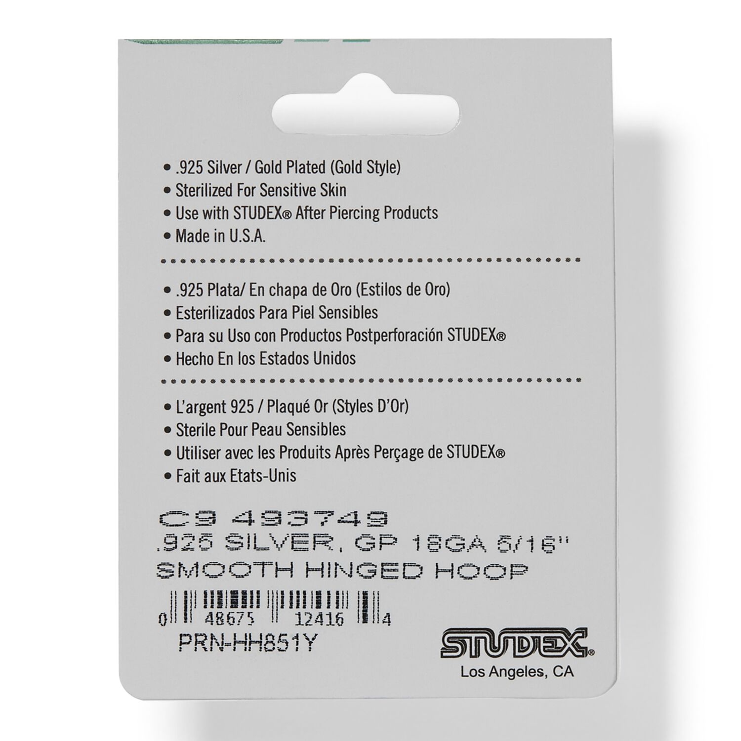 Studex Gold Plated Hoop 5/16 Inch Piercing Earrings | Earrings